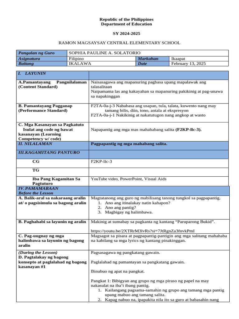 Fil LP Day 3) Huwebes) | PDF