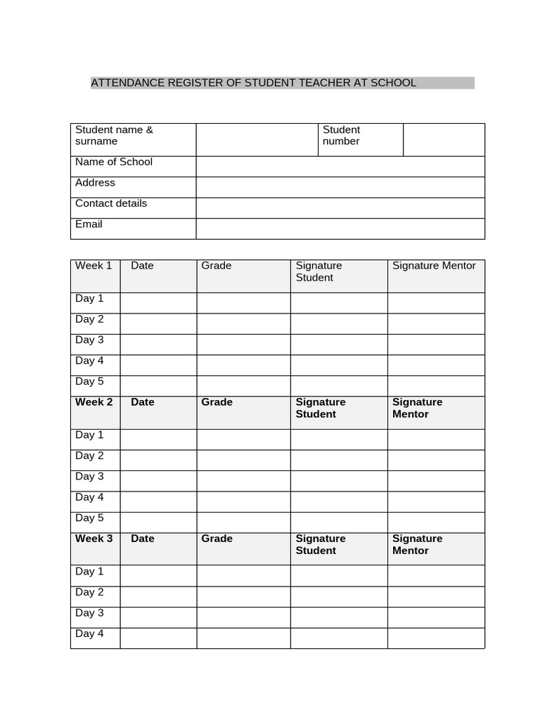 Attendance Register | PDF