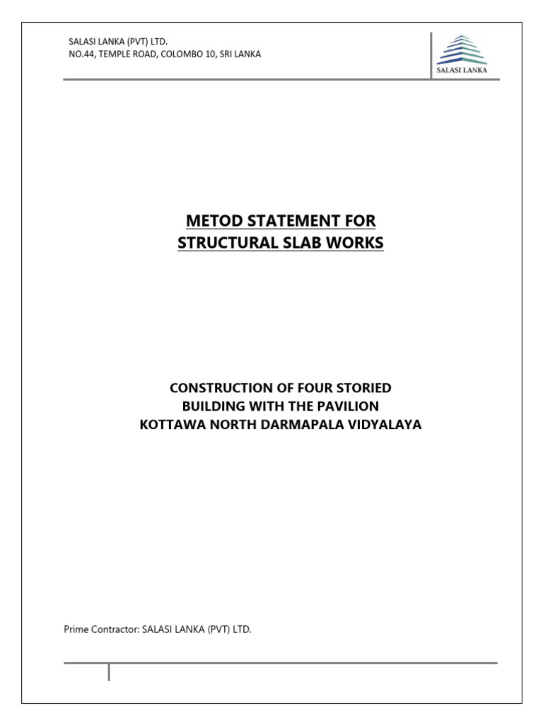 Method Statement for Structural Slab Works | PDF | Concrete | Materials