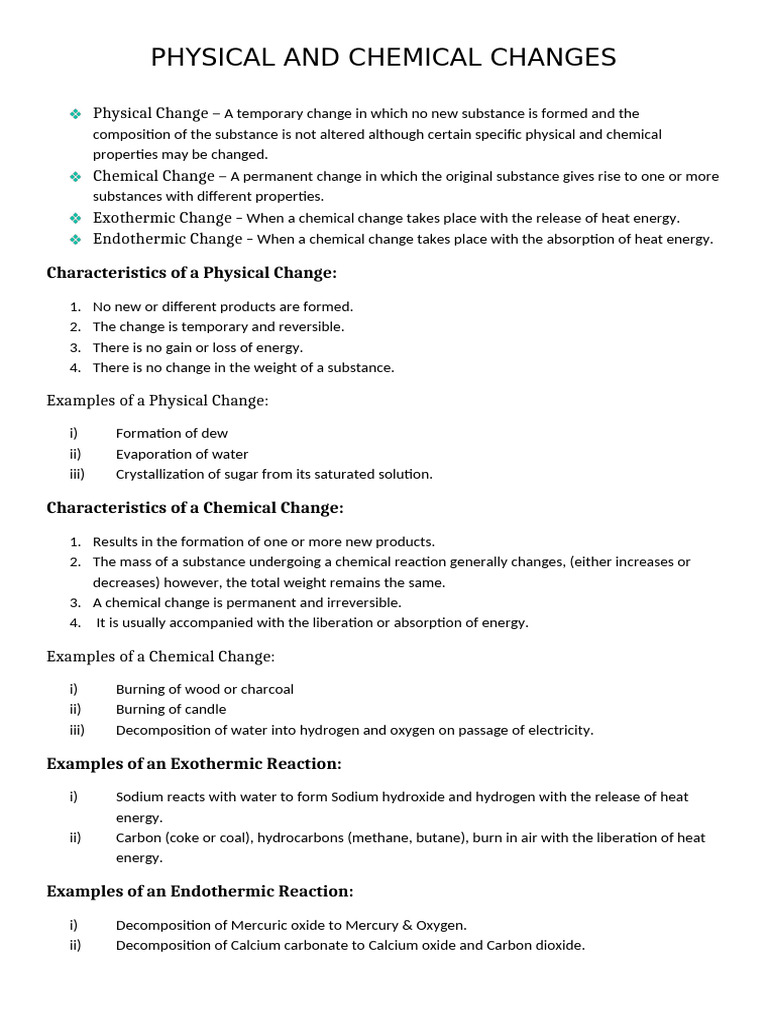 Physical and Chemical Changes - Notes | PDF