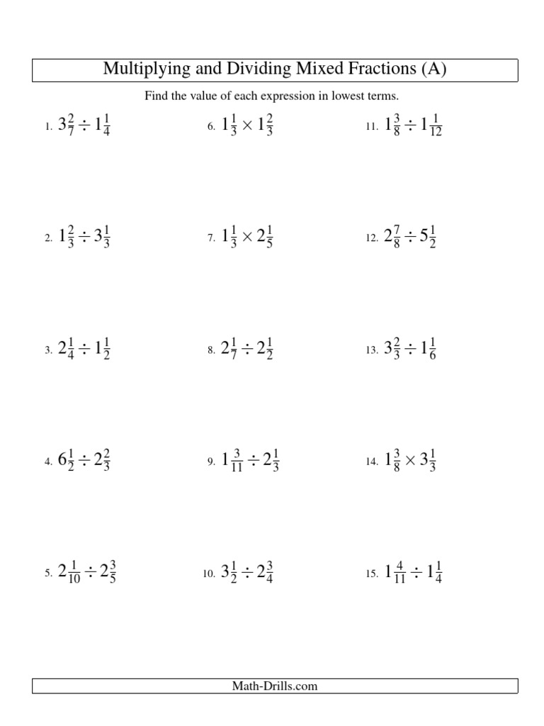Fractions Multdiv Mixed 001 | PDF | Elementary Mathematics | Arithmetic