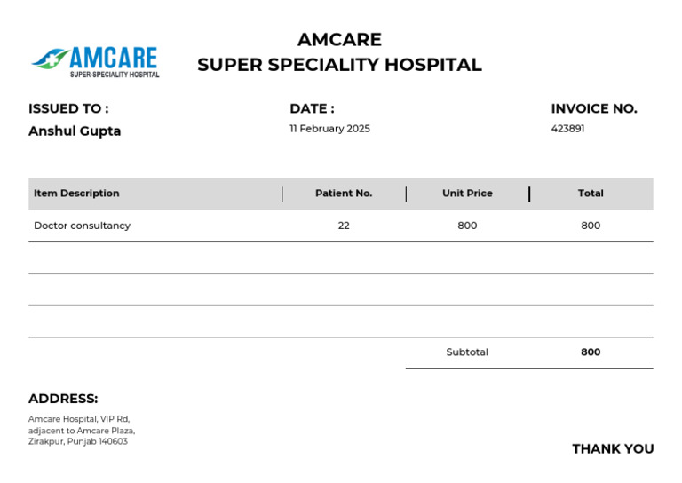 Amcare Hospital Invoice - Feb 2025 | PDF