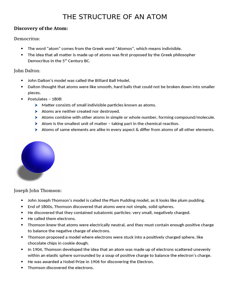 Structure of An Atom - Notes | PDF | Atoms | Atomic Nucleus