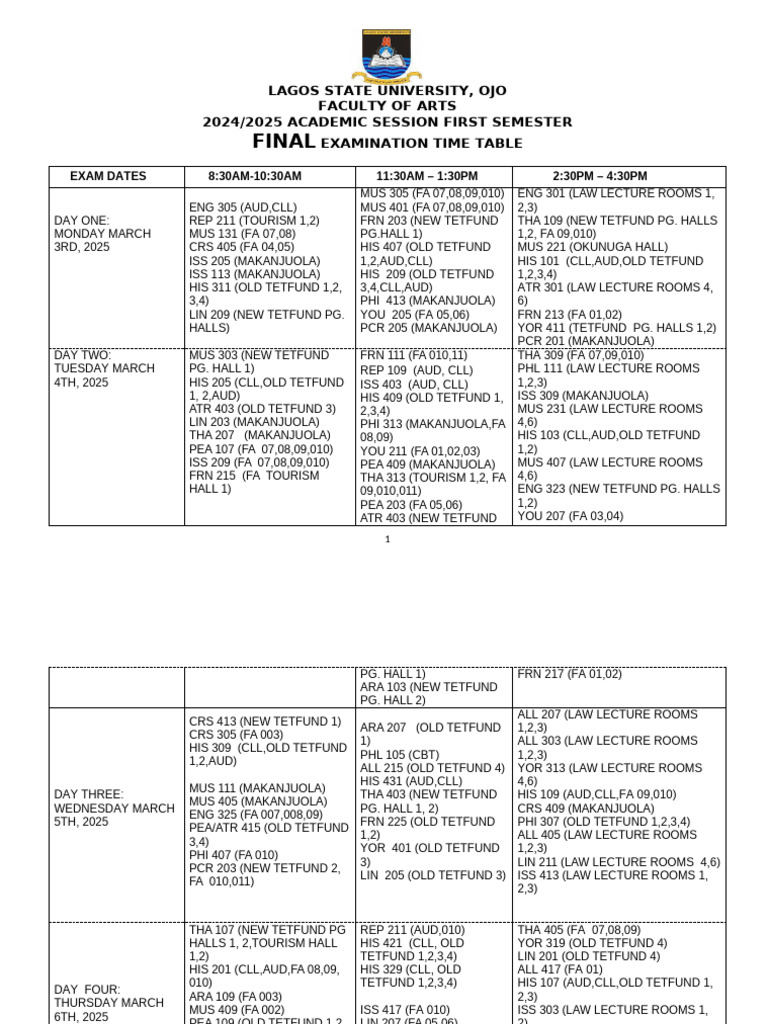 Final Exam Time Table 2024 2025 | PDF | Qualifications