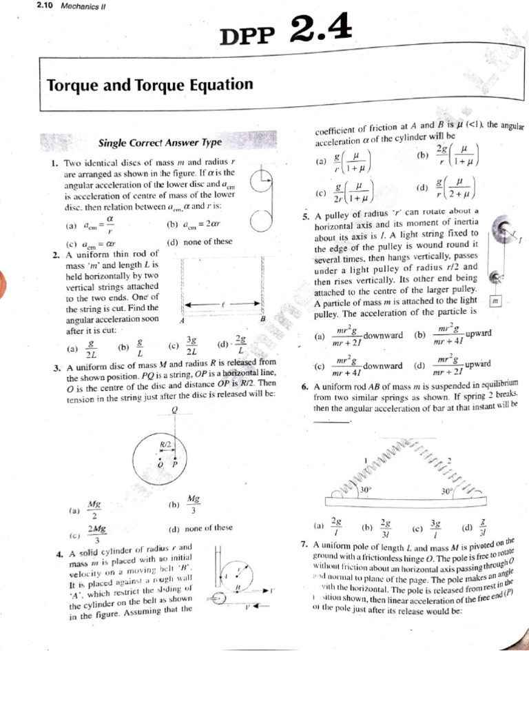 Rotational Mechanics Questions. | PDF