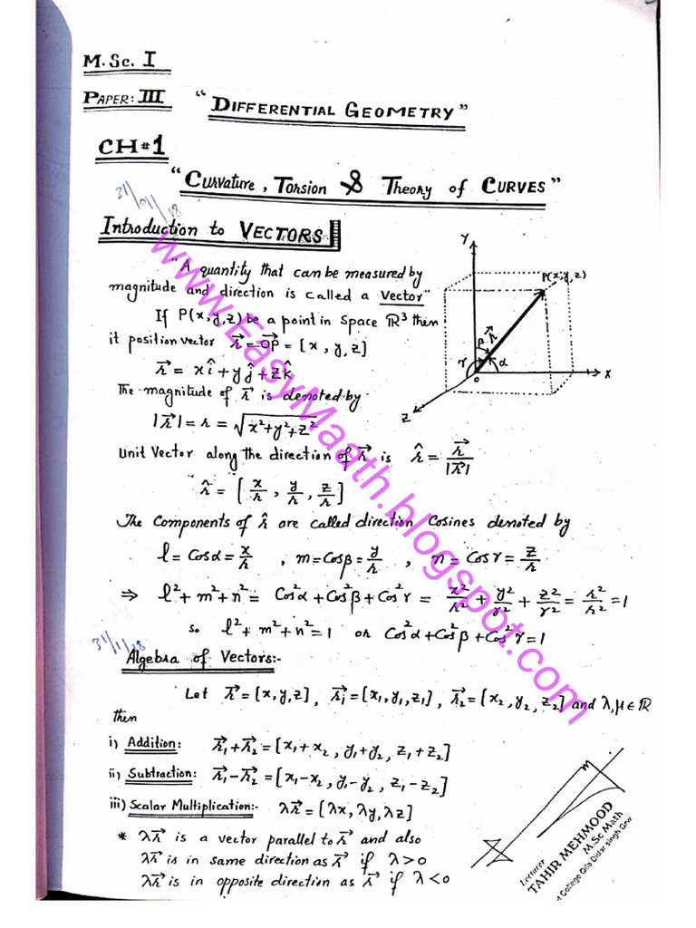 Differential Geometry Notes Important Notes | PDF