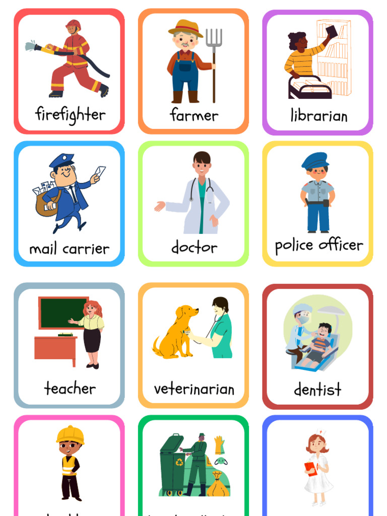 Community Helpers Colorful Flashcards in Bold Style | PDF