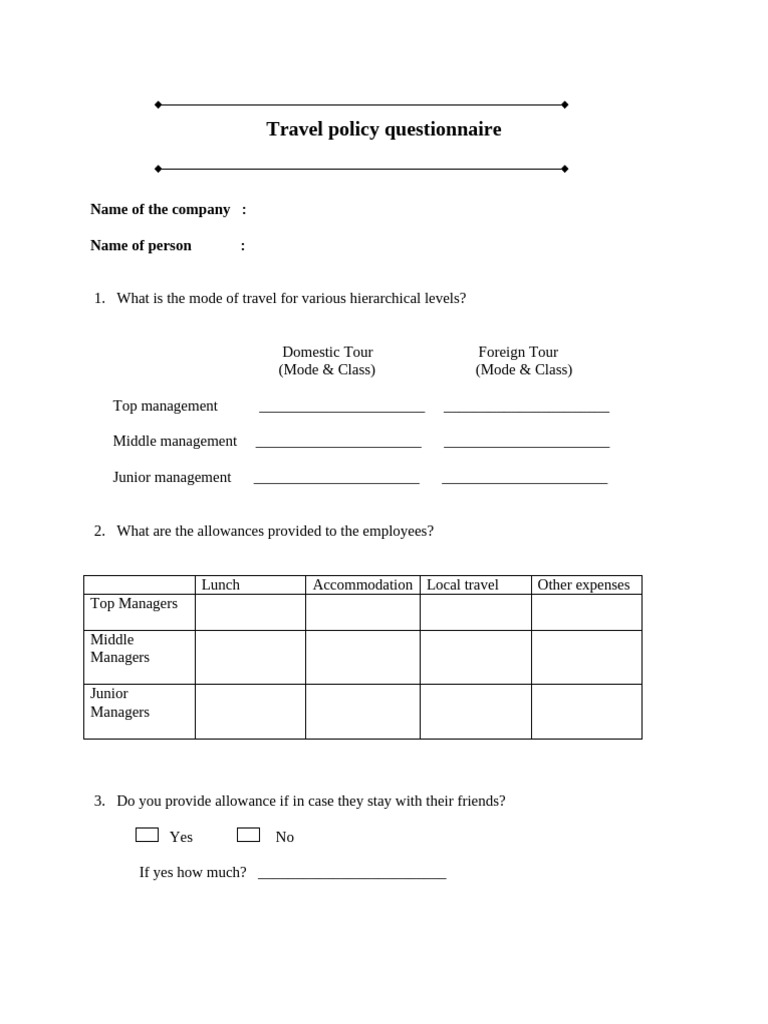 Travel Policy Questionnaire 693 | PDF