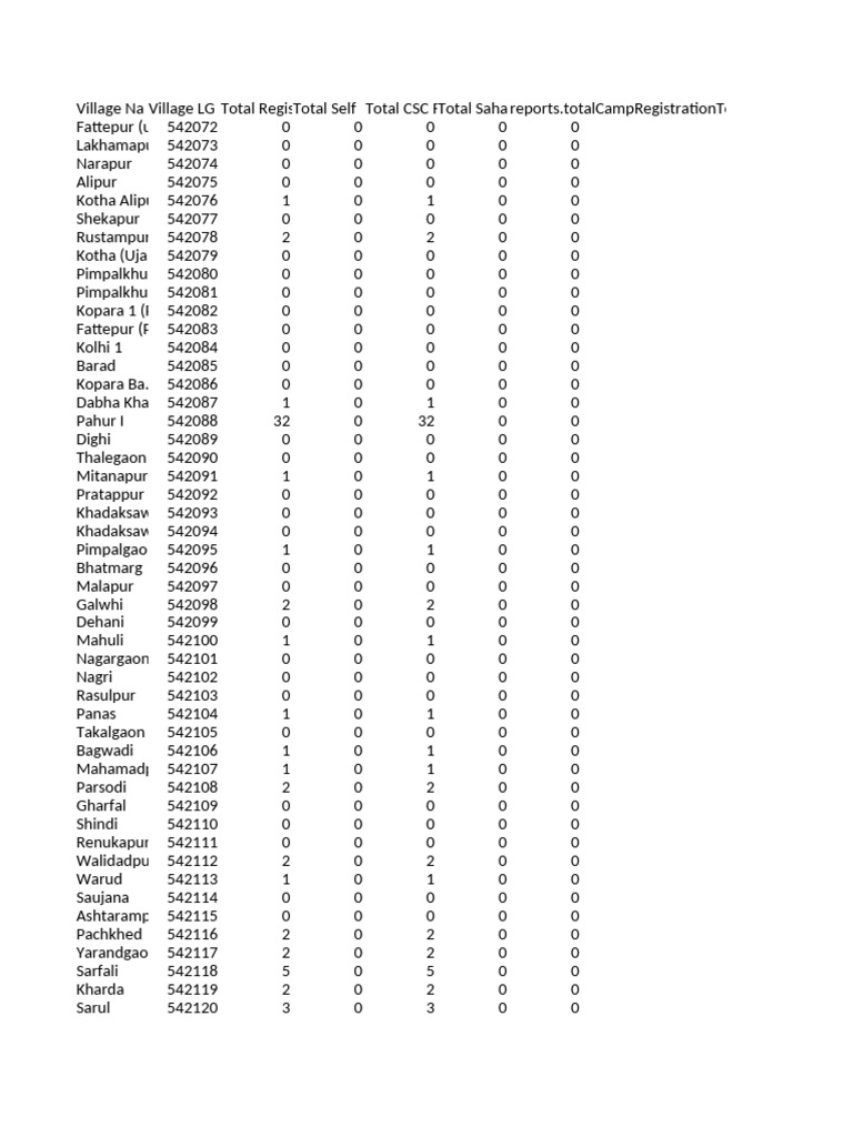 Village Registration Data Summary | PDF