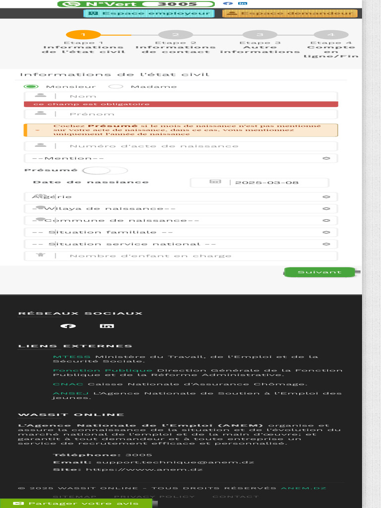Inscription sur Wassit Online ANEM | PDF