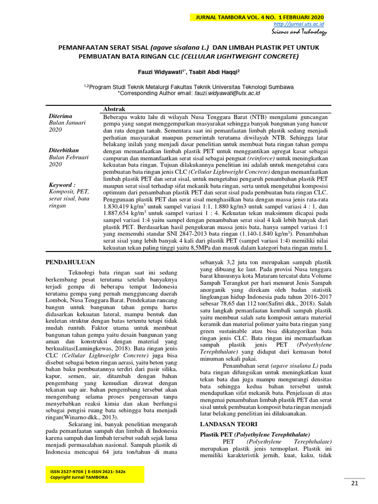 328673 Pemanfaatan Serat Sisal Agave Sisalana l e1692d6e | PDF