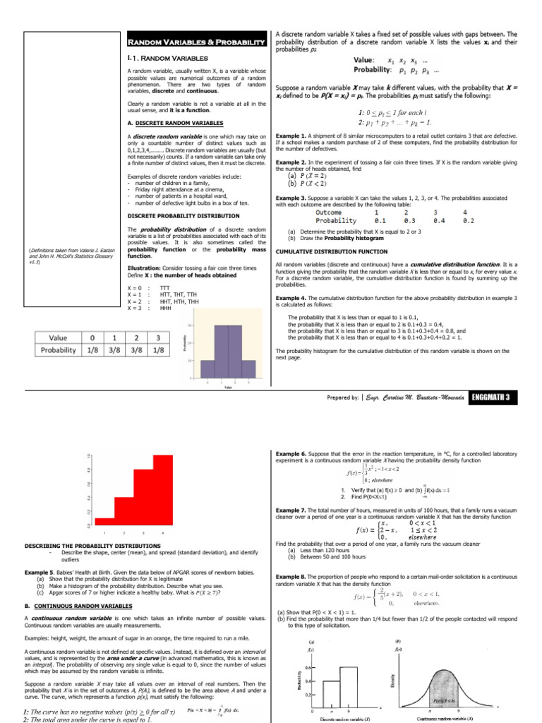 ENGGMATH 3 RANDOM VARIABLES HANDOUTS | PDF | Probability Distribution ...