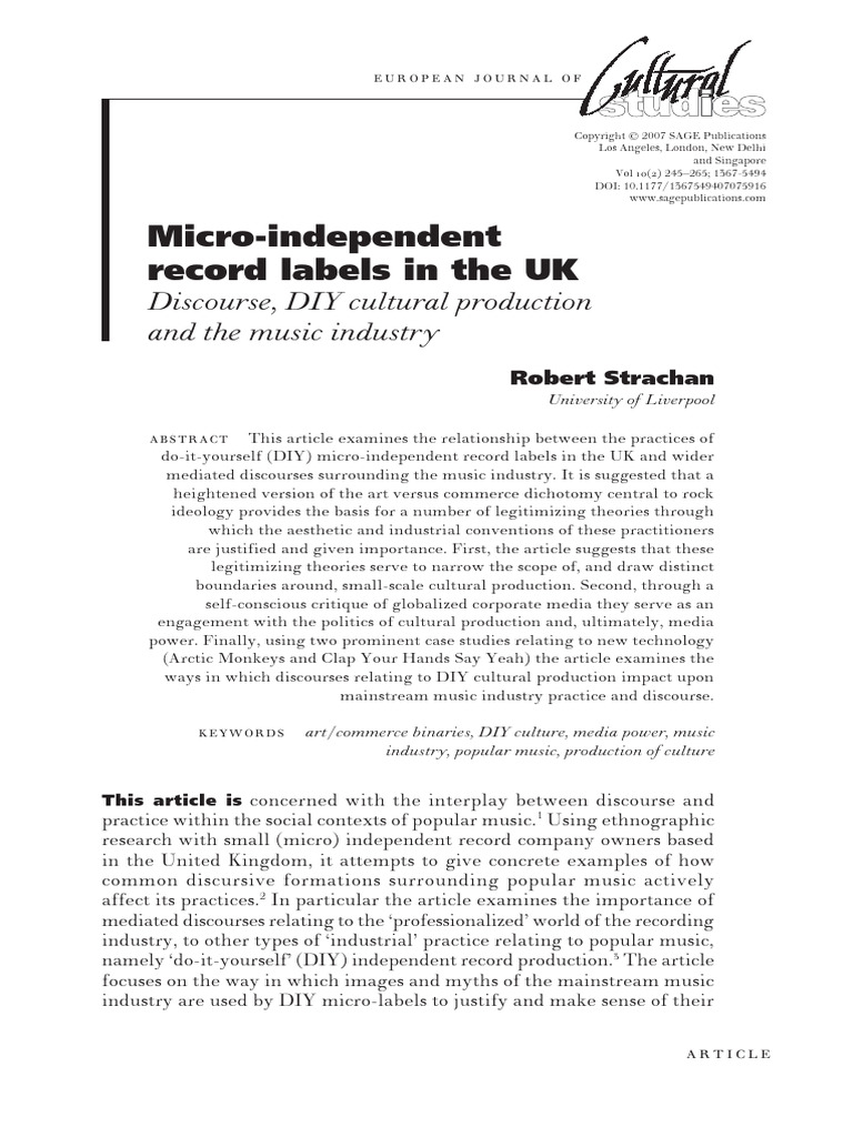 Strachan 2007 Micro Independent Record Labels in The Uk Discourse Diy ...