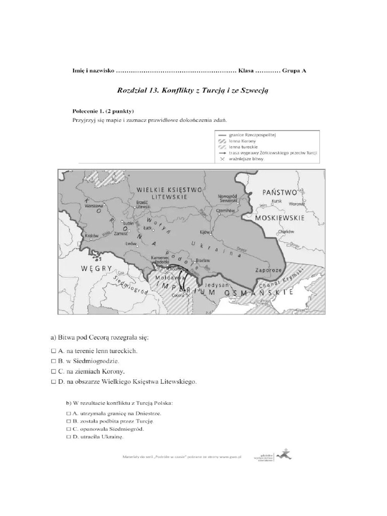 Historia KL 6 Temat 13 Kartkówka Z Odpowiedziami | PDF