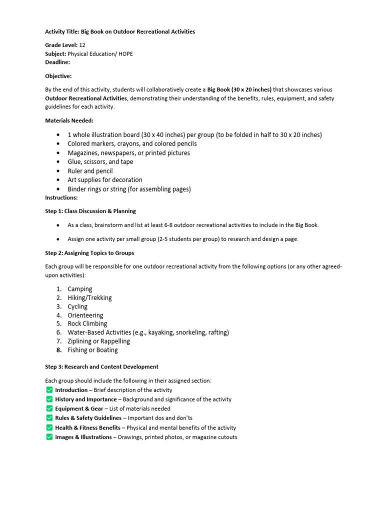 Big Book of Outdoor Activities Project | PDF | Outdoor Recreation