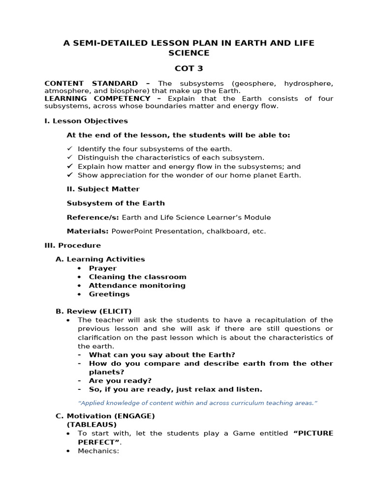 COT3_LESSON_PLAN - EARTHSCIE | PDF | Learning | Lesson Plan
