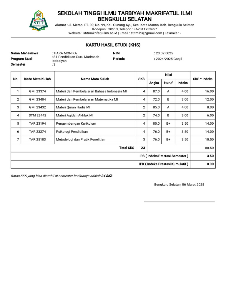 Cetak Laporan KHS Mahasiswa | PDF