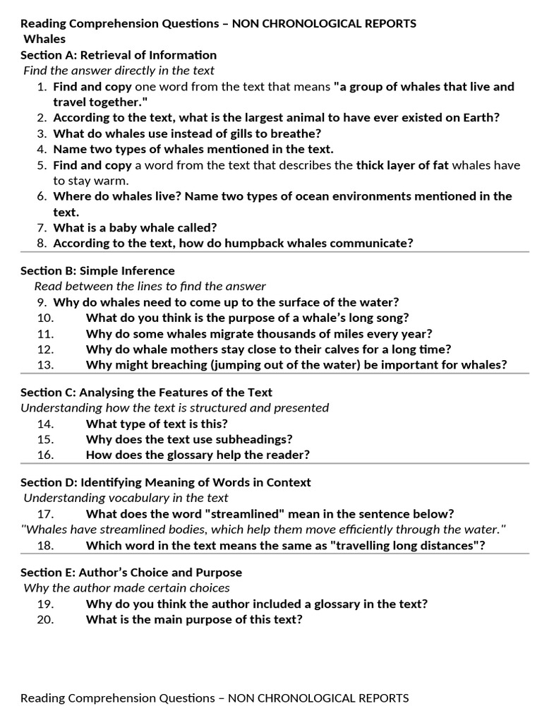 Grade 3 Non-Chronological Report: Whales | PDF | Whales | Reading ...