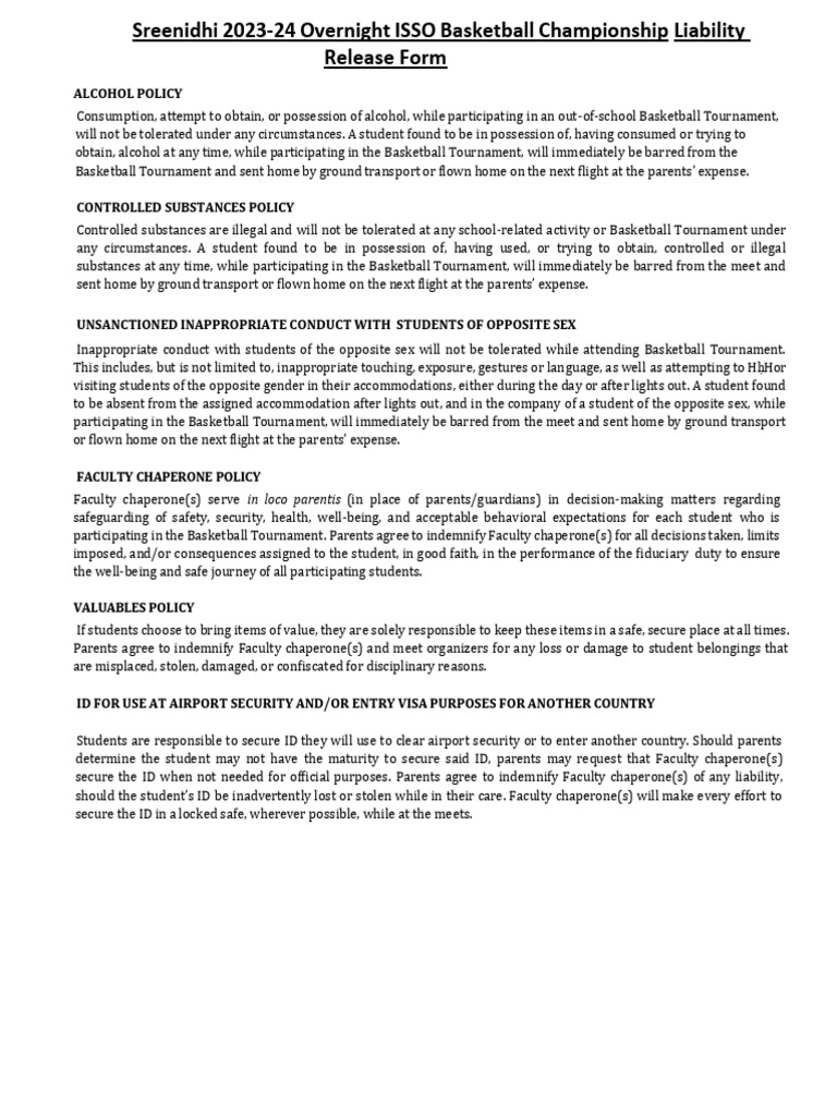Basketball Liability Form & Power of Attorney For ISSO Games, 2023 ...