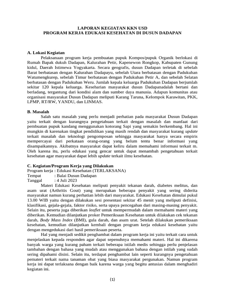 Format Laporan Kegiatan_Program Kerja KKN USD 66_201134269 | PDF
