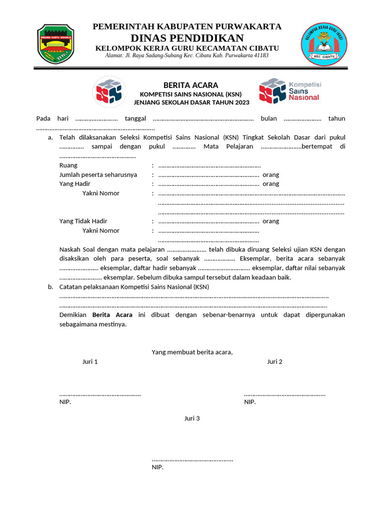 BERITA ACARA KSN 2023 | PDF