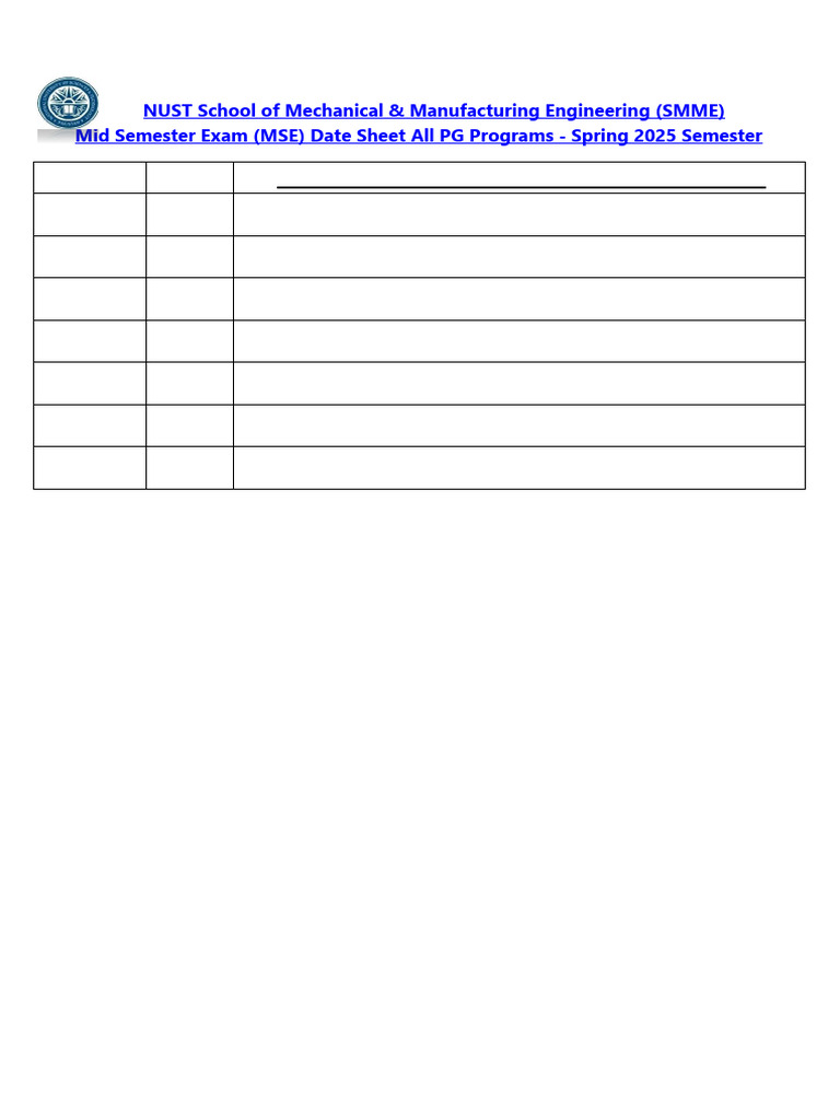 MSE Date Sheet Spring 2025 Semester PG RAIE | PDF