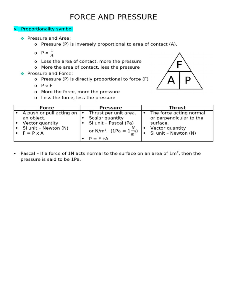 Force and Pressure Notes | PDF
