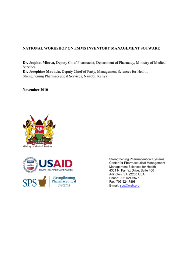 10 EMMS Software Workshop Report Utalii Hotel 11th | PDF | Commodity | Pharmacy