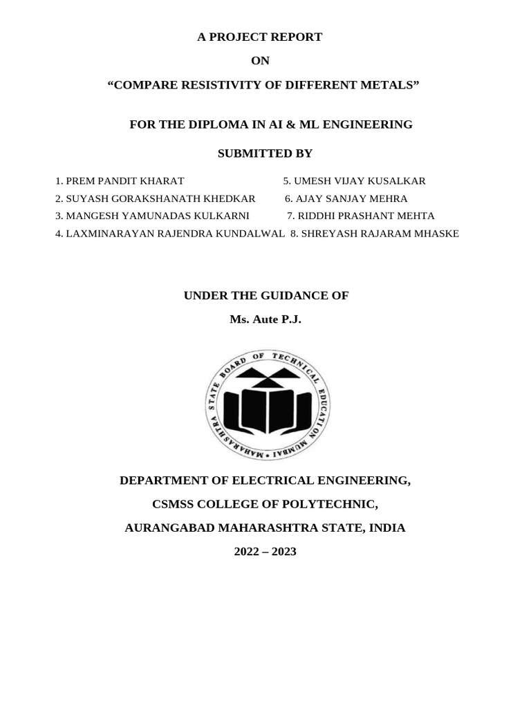Physics Project REPORT PRINT | PDF | Electrical Resistivity And ...