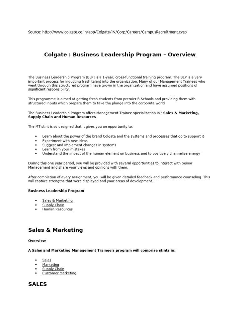 Colgate - Management Trainee Programme | PDF | Marketing | Retail