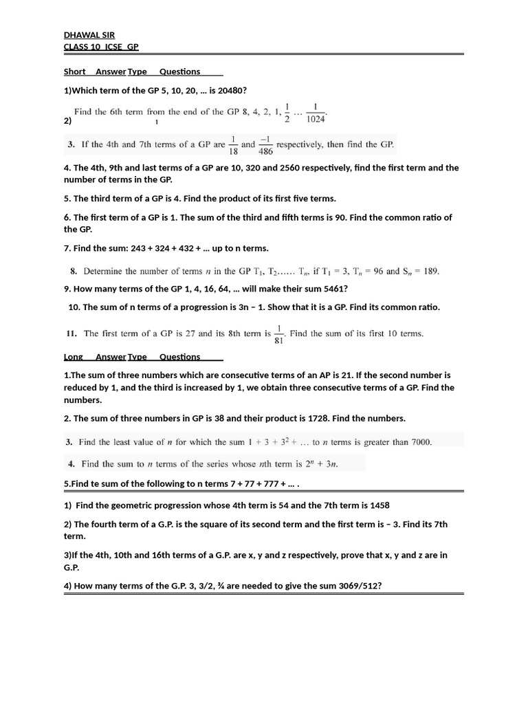 Dhawal Sir - Icse - Class10 - GP - PS | PDF