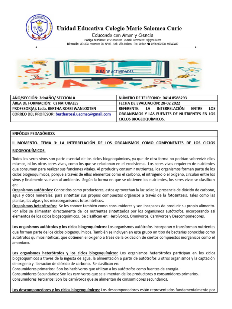 GUÍA ACT 2do AÑO Cs NAT II TEMA 3 21-02-2022 | PDF | Ecología de sistemas | Naturaleza