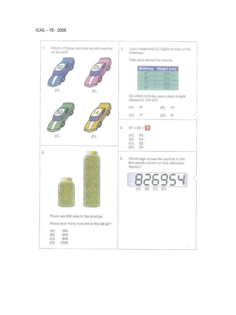 ICAS - Y5-Math-2006 | PDF