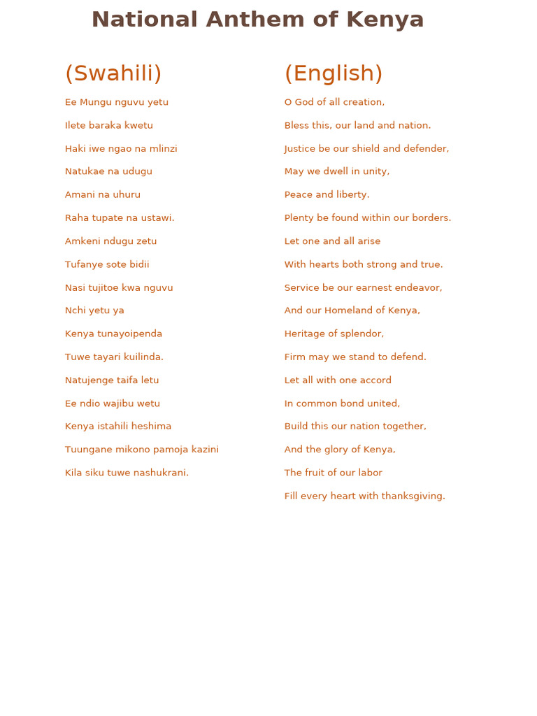Kenyan National Anthem Lyrics | PDF