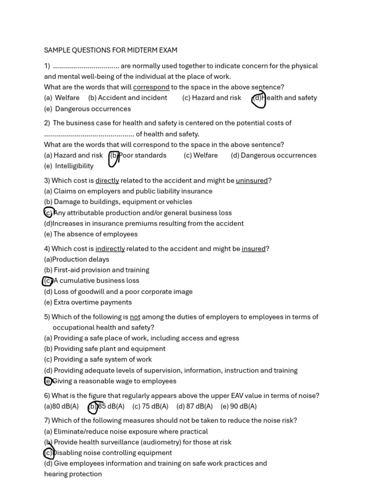 Midterm Exam Sample Questions on Health & Safety | PDF | Radiation ...