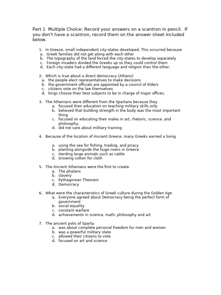 Greek Exam 4 | PDF | Ancient Greece | Sparta