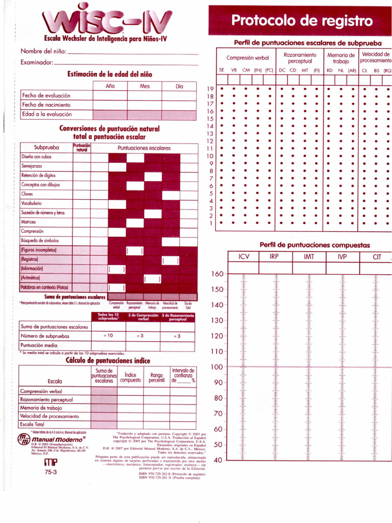 Protocolo WISC IV | PDF