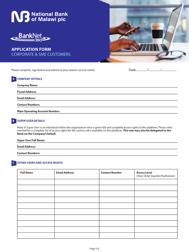 BankNet360 Corporate Application Form | PDF | Banks