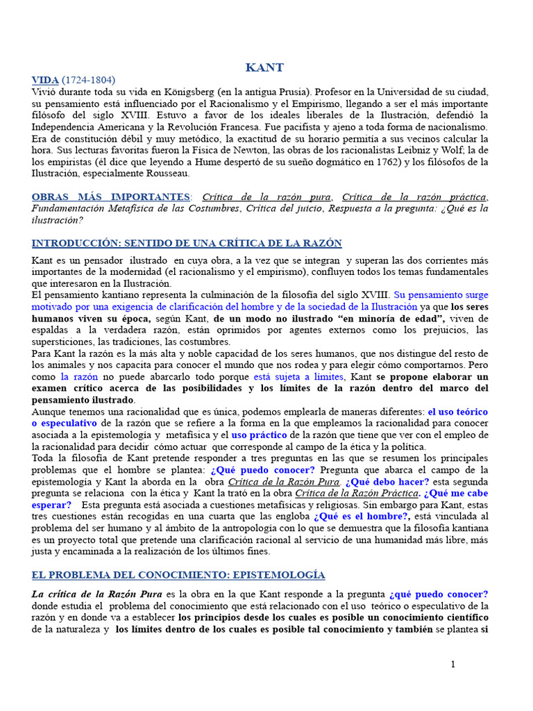 KANT - Síntesis | PDF | Immanuel Kant | A priori y a posteriori