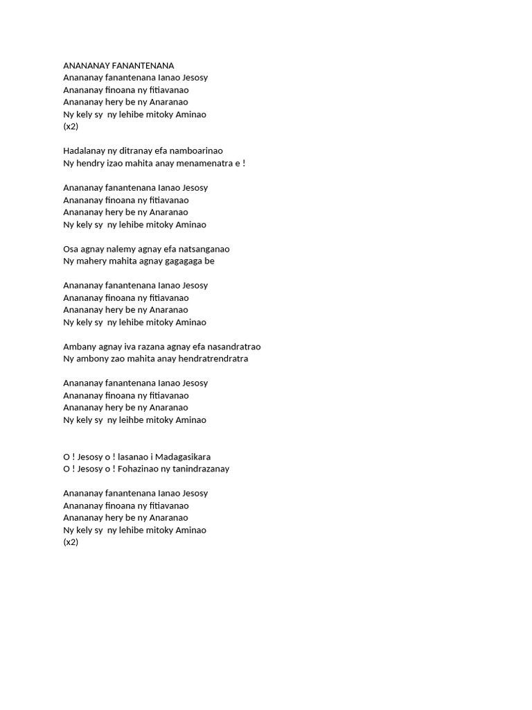 Anananay Fanantenana Ianao Jesosy | PDF