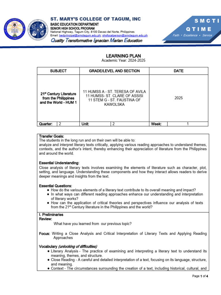 WEEK 1 - Writing A Close Analysis and Critical Interpretation of ...
