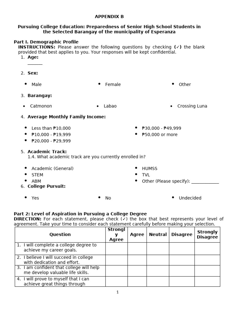 Appendix B. Survey Questionnaire | PDF