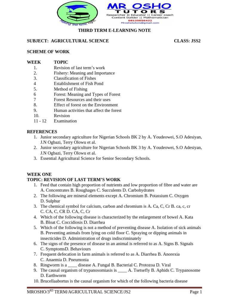 3rd Term j2 Agricultural Science | PDF | Forests | Soil