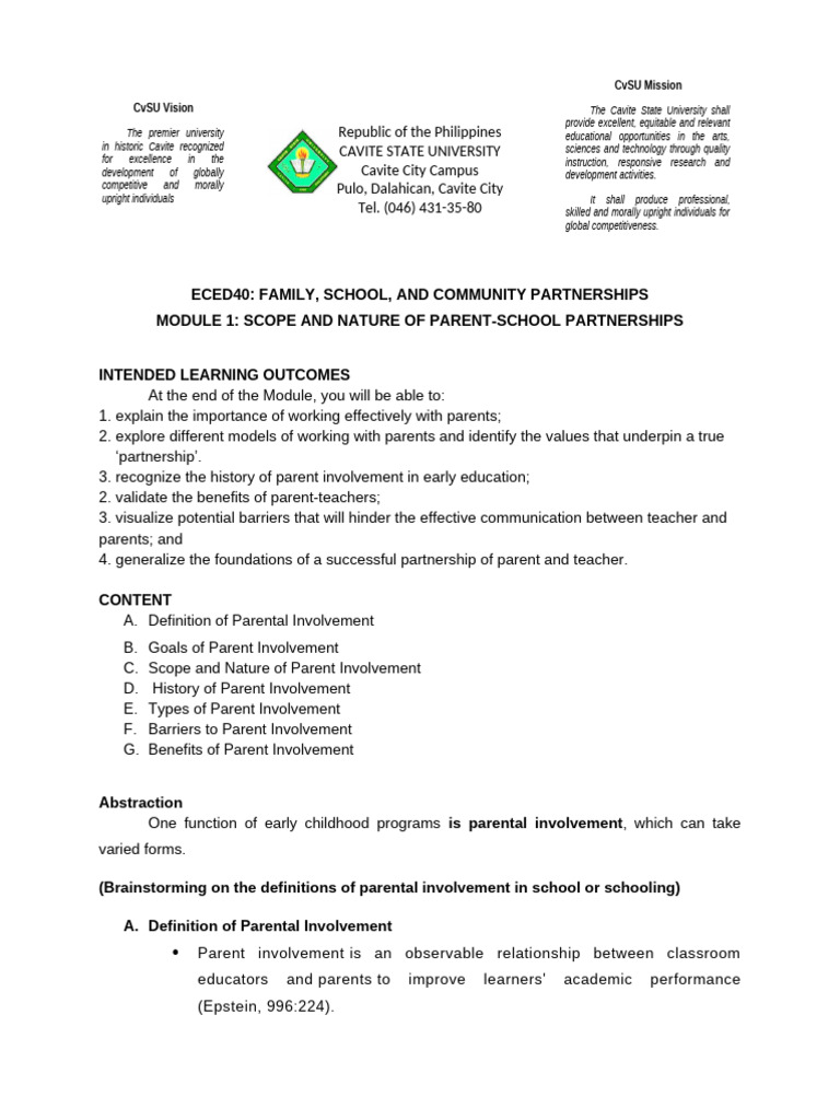 Module 1 Scope and Nature of Parental Involvement | PDF | Teachers ...