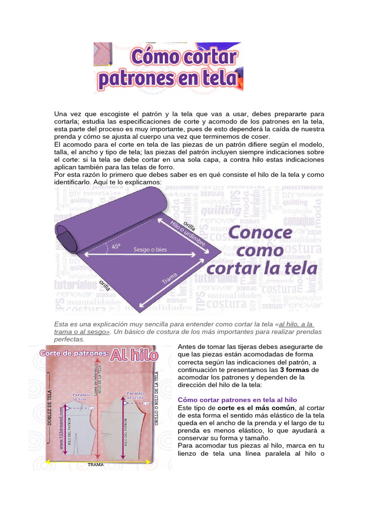 Cómo cortar tela para patrones de costura | PDF | Textiles