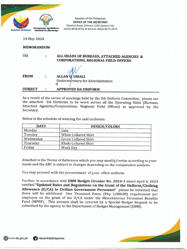 Complete Memo Da Uniform | PDF