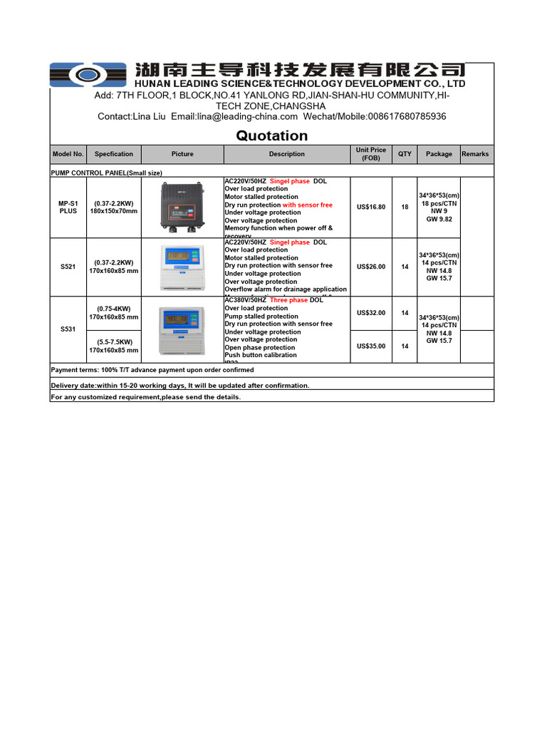 Quotation of Pump Control Panels from LEADING | PDF | Electrical ...