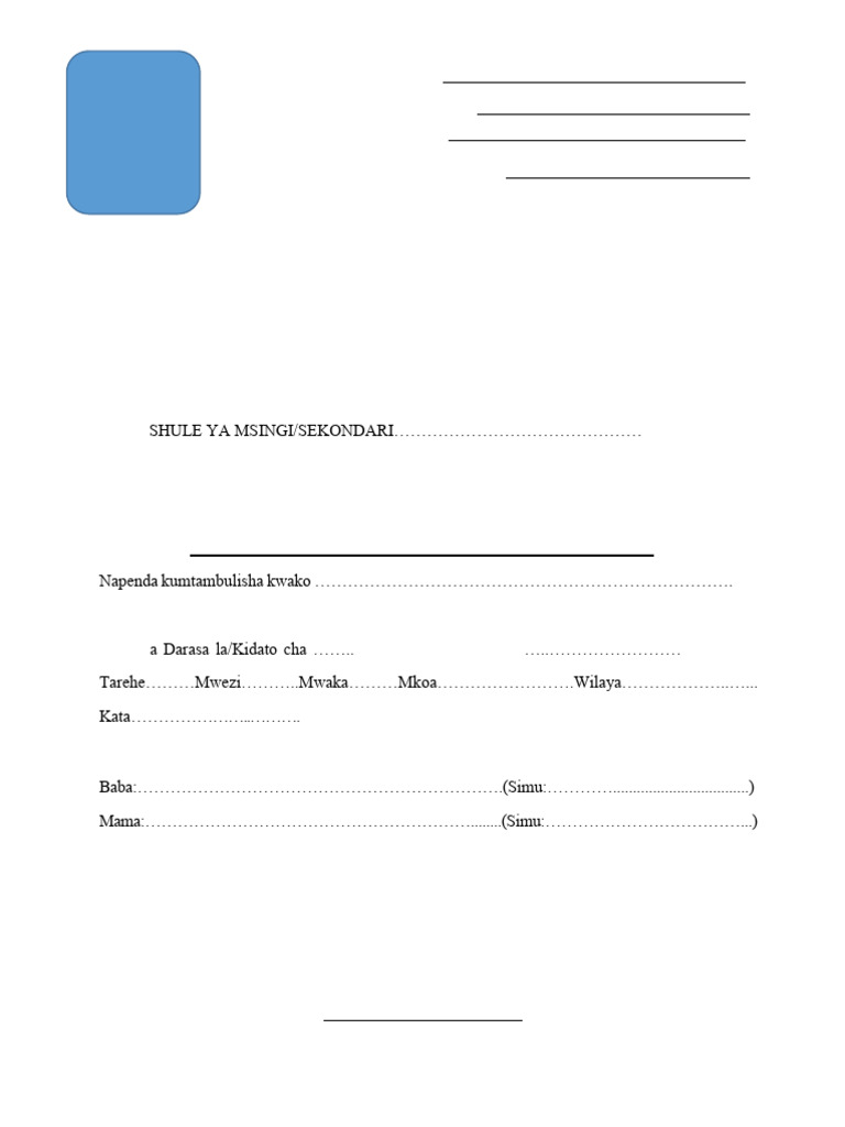 Barua - RITA - Utambulisho Wa Mwanafunzi Shuleni | PDF