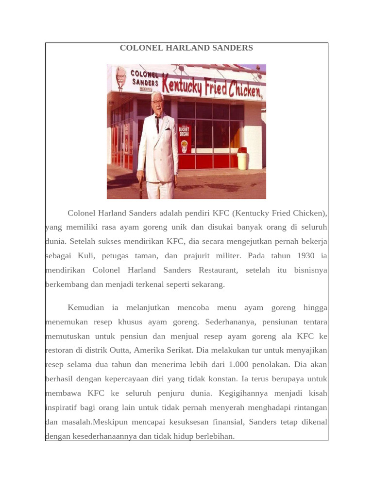 Kisah Inspiratif Colonel Harland Sanders | PDF