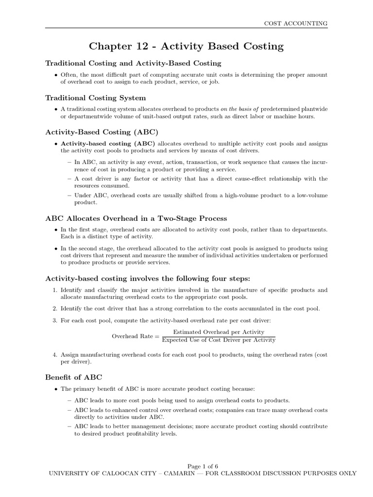 Chapter 12 Activity Based Costing | PDF | Business | Business Economics